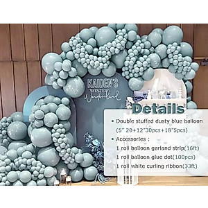 Dusty Blue Balloon Garland Arch Kit - Double Stuffed Slate Blue Balloons Different Sizes for Baby Shower Gender Reveal Wedding Birthday Party Decoration