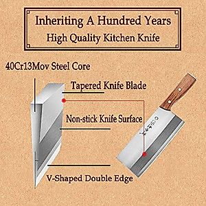 Cleaver Knife 7 Inch – Chinese Chef Knife with rosewood Handle, Vegetable Meat Cleaver Knife with case, Anti-rust Kitchen Knife for Cooking