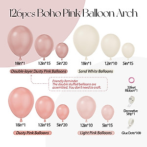 126pcs Boho Dusty Rose Pink Blush Pink White Balloons Garland Arch Kit,Dusty Pink Sand White Balloons for Birthday Bridal Wedding Boho Baby Shower Party Decorations