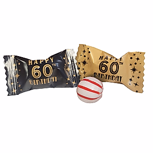 60th Birthday Themed Peppermints Gold & Black 100 Count Wrapped - Mint Candy