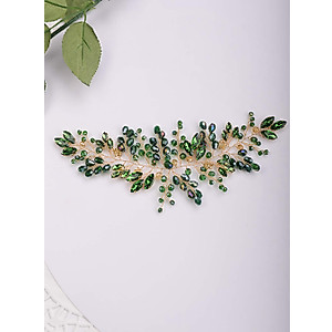 Kercisbeauty Bride Hair Accessories Green Crystal Hair Vine Gold Headband Evening Party Prom Women Hair Piece Vintage Wedding