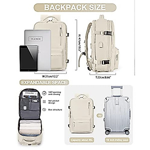 VECAVE Large Carry On Backpack for Women,Airline Approved Travel Backpack Flight Approved,Waterproof 15.6 Inch Laptop Backpack with Shoe Compartment Casual Daypack Backpacks Beige