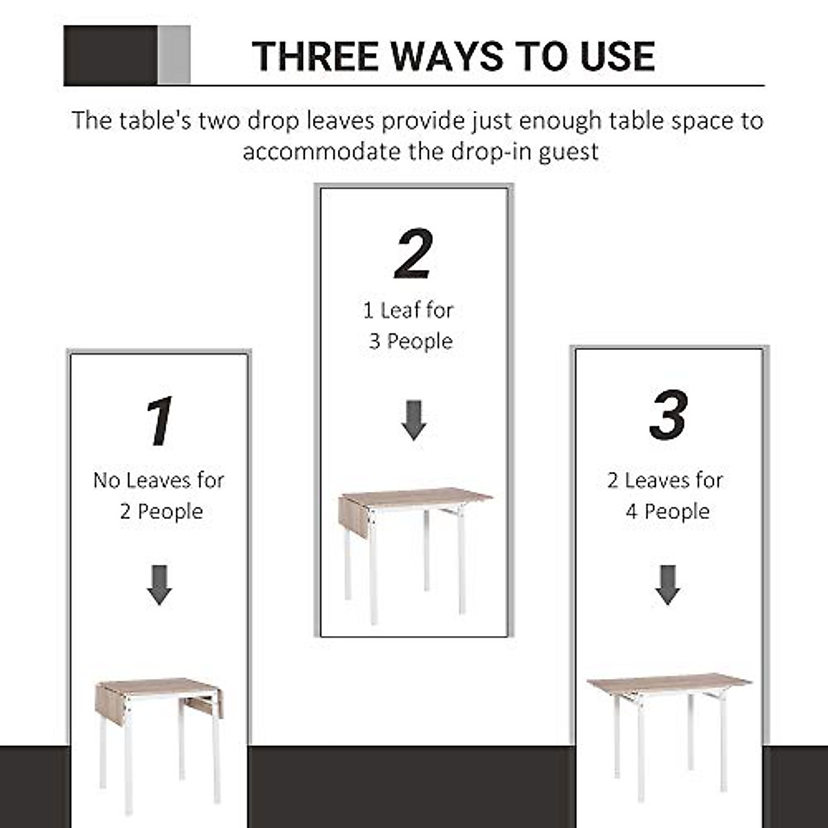 HOMCOM Modern 5-Piece Dining Table Set for 4 with Foldable Drop Leaf, 4 Chairs, and Metal Frame for Small Spaces, White