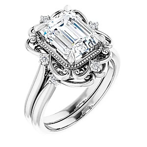 2 CT Emerald Cut VVS1 Colorless Moissanite Engagement Ring Set, Wedding/Bridal Ring Set, Sterling Silver Vintage Antique Anniversary Promise Ring Set Gift for Her (8.5)