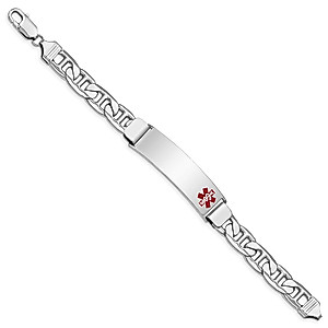 Solid 925 Sterling Silver Enamel RN Registered Nurse Caduceus Symbol Medical ID Emergency Alert Bracelet Anchor Mariner Link Engravable Identification Name Bar Tag - with Secure Lobster Lock Clasp 8"