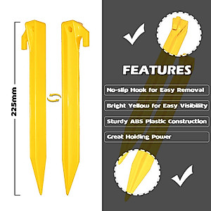 Hikemax 10 Pack Plastic Tent Stakes - 9 Inch Heavy Duty Beach Tent Pegs Canopy Stakes - Essential Gear for Camping, Backpacking, Gardening and More