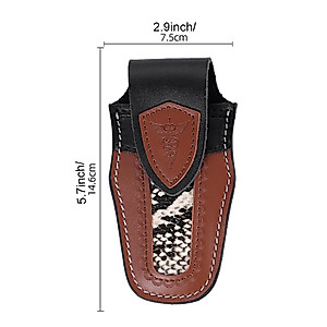 MUZZIOU Leather Portable Folding Knife Sheath With Belt Ring, Flip Cover Pocket Knife Holster with Inner Diameter Length 4.5” for Small Tool Men Fashion Gift