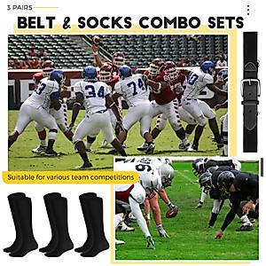 SATINIOR 3 Pairs of Baseball Socks &amp; 3 Belts Combo Youth &amp; Adult Baseball/Softball Belt &amp; Socks Combo Set (Black, S/M) Small-Medium