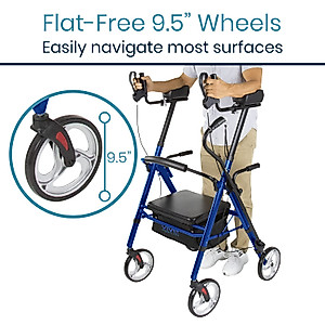 Vive Bariatric Upright Walker with Seat - Heavy Duty Senior Stand Up Rollator, Extra Wide Frame - Padded Armrest & Backrest -Mobility Aid Portable Rolling Walker with Bag - Fits Tall & Large People