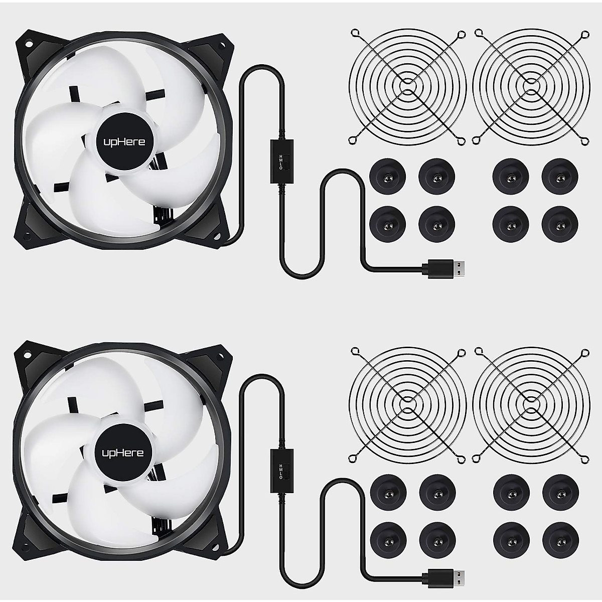 upHere U1207 USB Fan Dual-Ball Bearings,Rainbow LED,Multi-Speed Control,Silent 120mm Fan for Computer Cases Computer Cabinet PlayStation Xbox Cooling