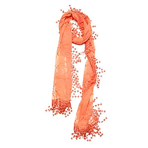 Women's lightweight Feminine lace teardrop fringe Lace Scarf Vintage Scarf Mesh Crochet Tassel Cotton Scarf for Women,One Size,Orange