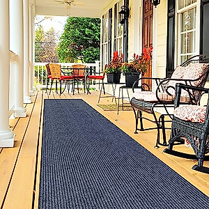 Sweet Home Stores Washable Rib Design Indoor/Outdoor Rubberback Runner Rug, Grey, 2'7" x 9'10"