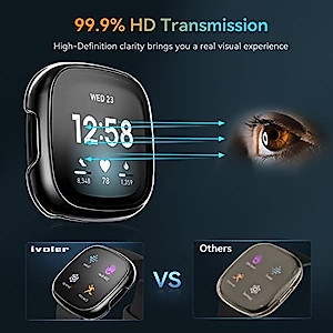 [4 Pack] iVoler Screen Protector Tempered Glass for Fitbit Sense/Versa 3, Hard PC case with Bumper Cover Sensitive Touch Full Coverage Protective Case for Sense/Versa 3 Smart Watch, Transparent