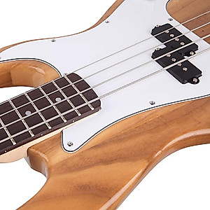 Lykos Fashion White Full Size 4-String Electric Bass Guitar Burning Fire Style (Burly Wood)