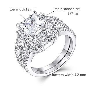 JO WISDOM Women Rings,925 Sterling Silver Infinity Engagement Bridal Ring Set Rings for Women with 8mm 1.25ct Square Cut Cubic Zirconia size7