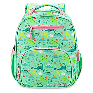 mibasies Girls Backpack for Elementary School with Insulated Lunch Bag (Light Green Dinosaur Forset)