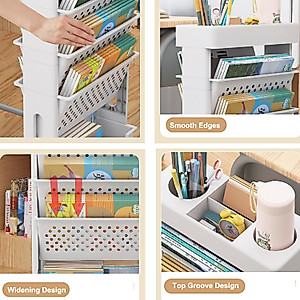 XIYAO 5 Tier Book Rack Storage Bookshelf,Plastic Removable Rolling Utility Cart Multi-Functional Movable Storage Book Shelves with Lockable Casters for Students Study Office Classroom,White