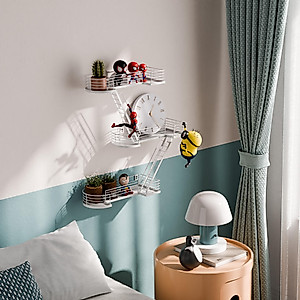 YEMNMFH 15 Inch Fire Escape Wall Shelf - White Metal Decorative Shelves, Eye-Catching Figurine Display Shelf Wall Mounted, Unique Ladder Home Décor for Knick Knack, Action Figure, Bedroom, Bathroom