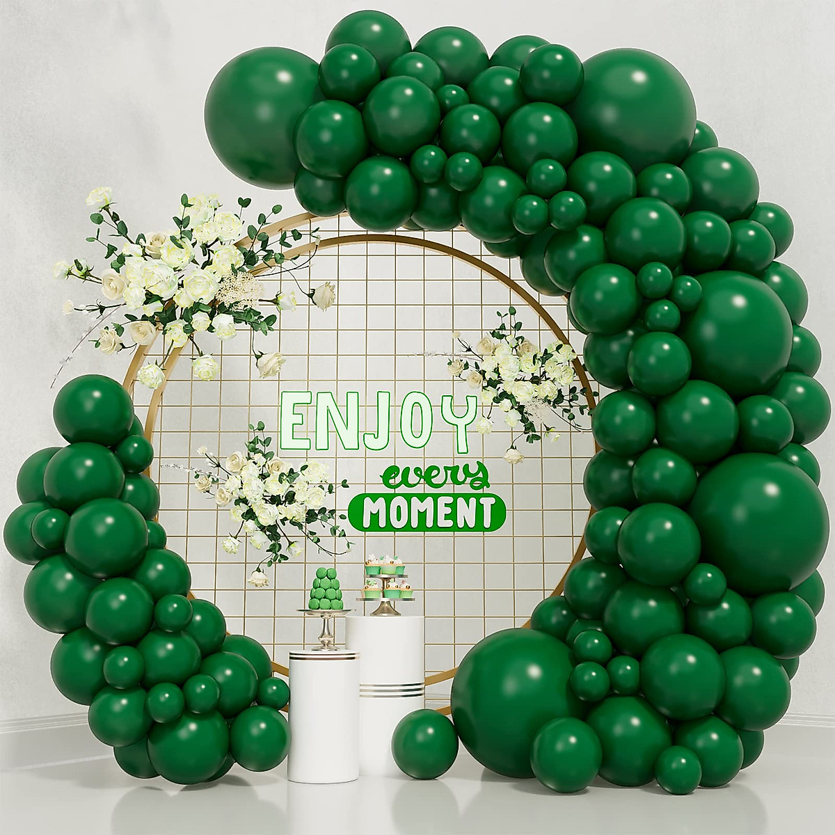 Dark Green Balloons Different Sizes 85pcs Green Balloon Garland Arch Kit 5/10/12/18 Inch Matte Dark Green Latex Balloons for Jungle Safari Party Decor Baby Shower Birthday Party Christmas Decorations