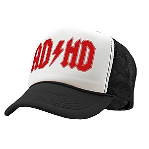 AD-HD - Funny Science Joke Music - Vintage Retro Style Trucker Cap Hat (Black)