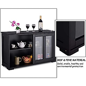 FANTASK Kitchen Storage Cabinet Sideboard, Stackable Buffet w/Height-Adjustable Shelf & 2 Glass Sliding Doors, Accent Console Table for Kitchen Dining Living Room Hallway Office (Black)