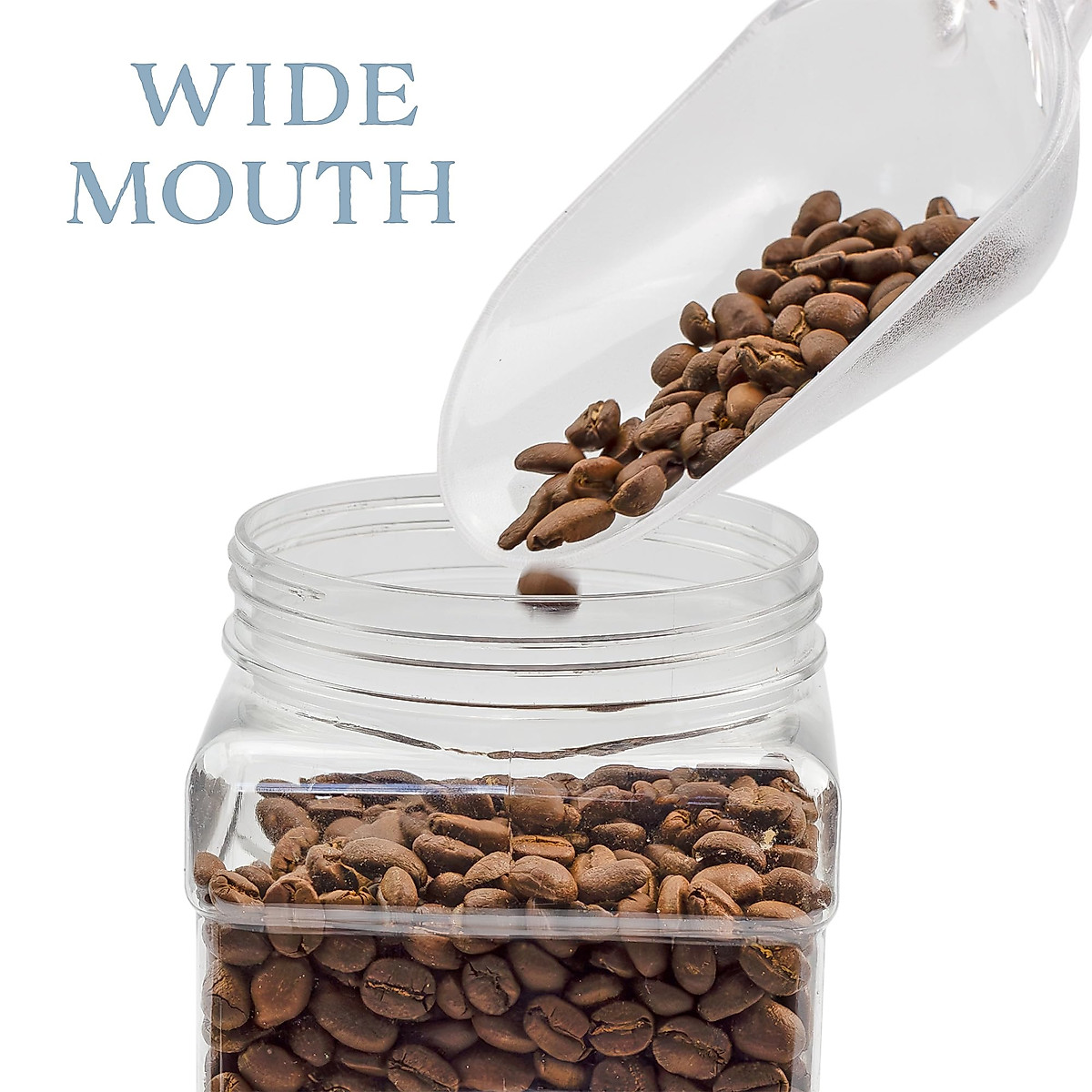 32oz Square Plastic Jars (4-Pack, Quart); Clear Rectangular 4-Cup Canisters w/Black Lids, Easy-Grip Side