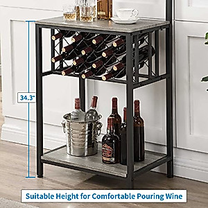 O&K FURNITURE Freestanding Wine Bar Cabinet with Glass Holder, Wine Rack Free Standing Floor, Multifunctinal Wine Cabinet Bar Furniture for Kitchen Dining Room (Gray Finsih)