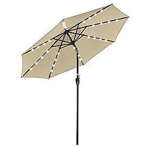 Yescom 9ft 32 Solar Powered LED Light Outdoor Patio Umbrella with 8 Rib Crank Tilt for Table Market Beach Pool Cafe Deck