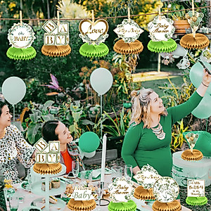 Weecent 9 Pcs Greenery Baby Shower Honeycomb Centerpieces Oh Baby Party Decorations Sage Green Party Table Centerpieces Baby Boy Girl Birthday Party Green Leaf Cake Decorations