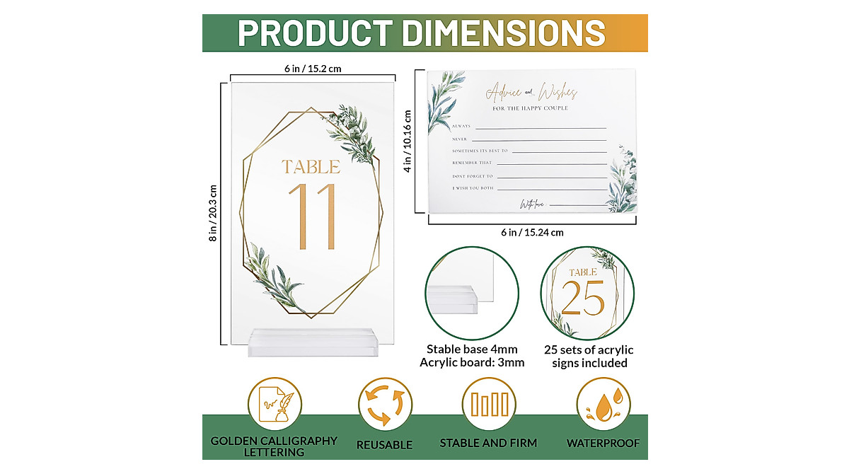 1 Set 1-25 of Elegant Clear Table Numbers, Wedding Table Numbers with A ...