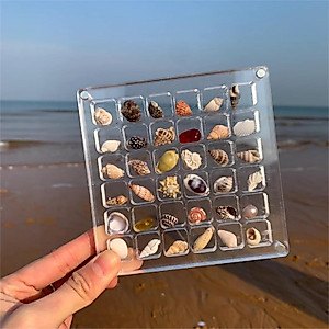 XronSlute Acrylic Magnetic Seashell Display Box,DIY Seashell Display Box,Clear Storage Box for Seashell,Gemstones,Nail,Jewelry (1Pc 36 Grids Small)
