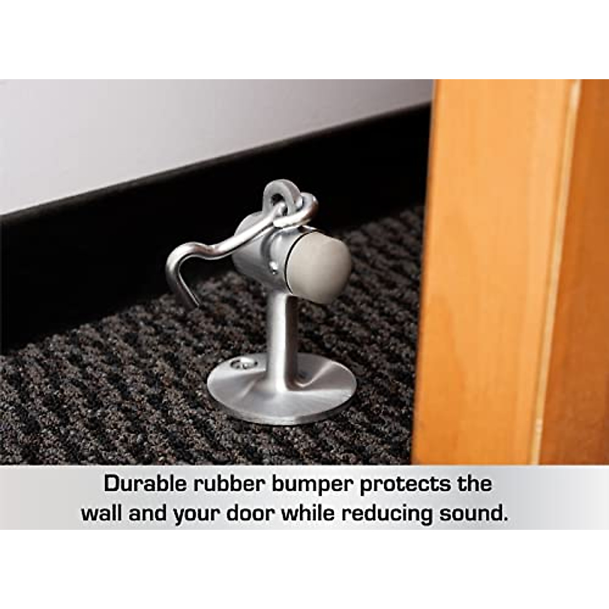 BRINKS Commercial - Floor Door Stop with Holder, Satin Chrome Finish - Non-Obtrusive Option to Protect Doors and Walls