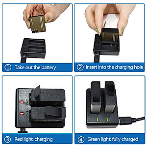 VVHOOY 3 PCS 1050mAh Rechargeable Action Camera Battery Pack Dual Battery Charger Compatible with AKASO EK7000 EK5000 Brave 4/ DBPOWER EX5000/EKEN H9/ Dragon Touch Vision 3 4K Sports Action Camera