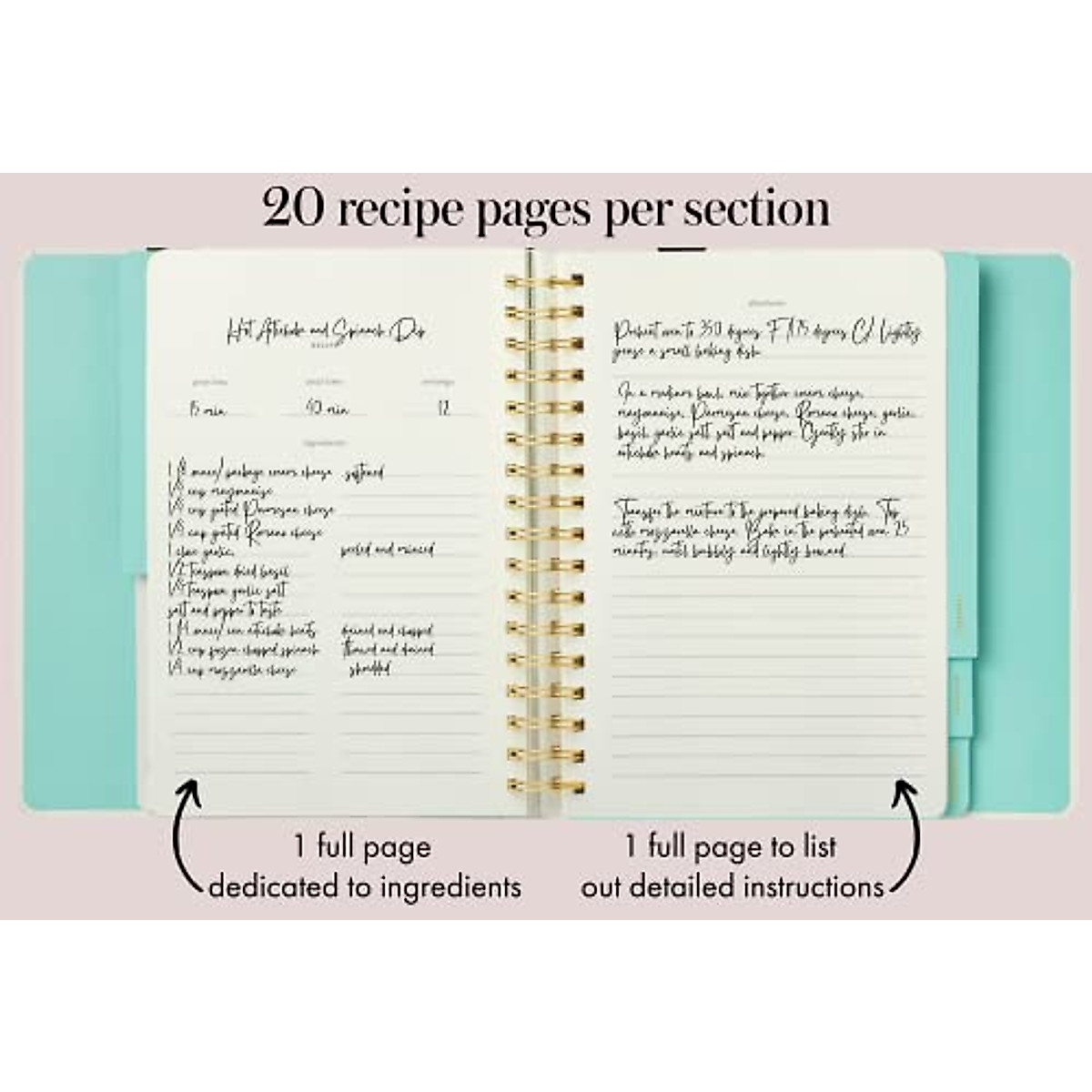 Kate Spade New York Recipe Book with 7 Tabbed Sections and Recipe Card Sleeves, Deco Dot