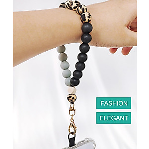 VICHUNHO Marble Silicone Beaded Phone Wrist Strap, Cellphone Lanyard with Tether Tab, Elastic Hands-Free Wristlet Bracelet