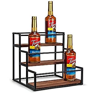 THYGIFTREE Syrup Bottle Holder Rack for Coffee Bar 3-Tier Coffee Syrup Organizer Stand 12 Bottles Storage Shelves for Syrup, Wine, Dressing for Kitchen Coffee Shop (Brown)