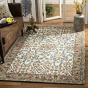 SAFAVIEH Aspen Collection X-Large Area Rug - 11' x 15', Ivory & Blue, Handmade Boho Wool, Ideal for High Traffic Areas in Living Room, Bedroom (APN308A)