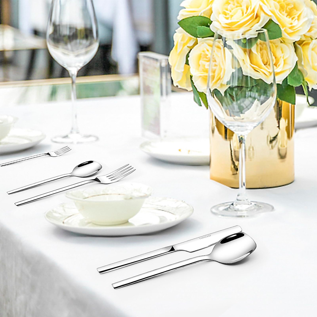 40 Piece Silverware Set, Stainless Steel Flatware Cutlery Set for 8, Mirror Polished Square Tableware Eating Utensils Set for Kitchen, Include Knife Fork Spoon Set,Dishwasher Safe