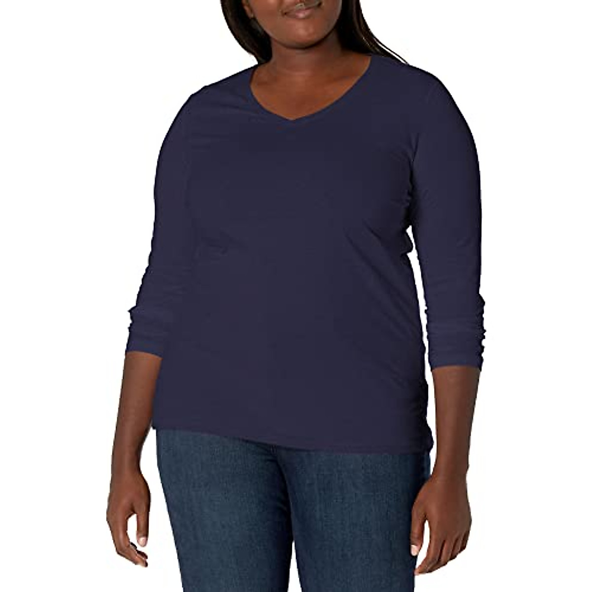 Just My Size Women's Plus Size Vneck Long Sleeve Tee, Hanes Navy, 4X