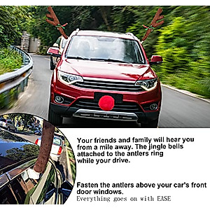 Car Reindeer Antlers & Nose Decorations Set- Car Jingle Bell Antlers and Nose,Christmas Decorations for Cars/Home,Best of Auto Accessories,Best for Car SUV Van Truck,Easy to Install