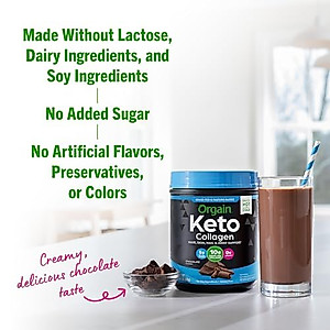 Orgain Keto Collagen Protein Powder, Chocolate - 10g Grass Fed Hydrolyzed Collagen Peptides Type 1 & 3, 10g Protein, 5g MCT Oil - 0.88lb (Package may vary)