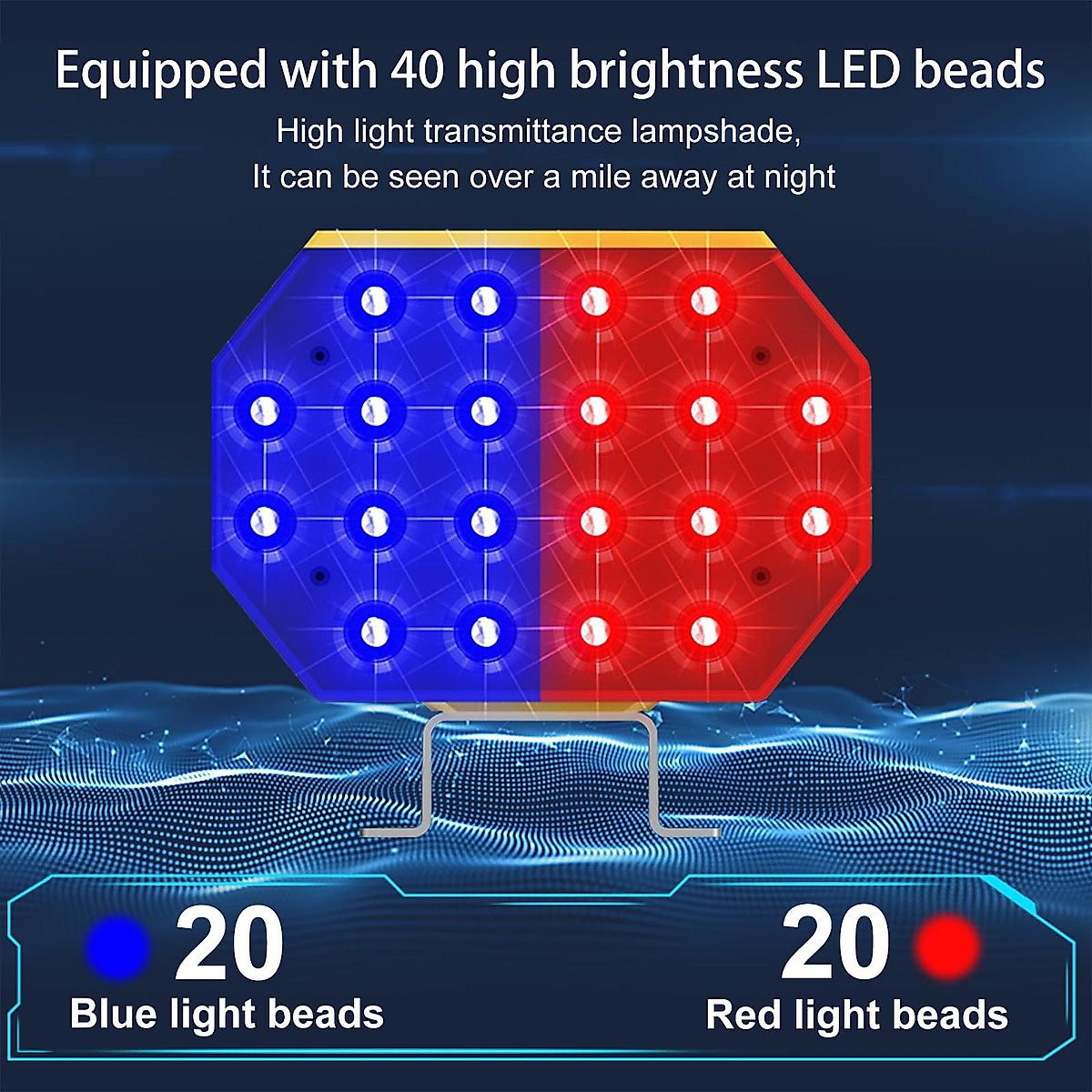 Aolyty Solar Strobe Warning Light, IP65 Waterproof Solar Safety Light Red & Blue Light Flashing Bright Warning Lamp 2 Modes for Construction Site, Traffic, Dock, Stop Sign, Roadblock, Crossroad