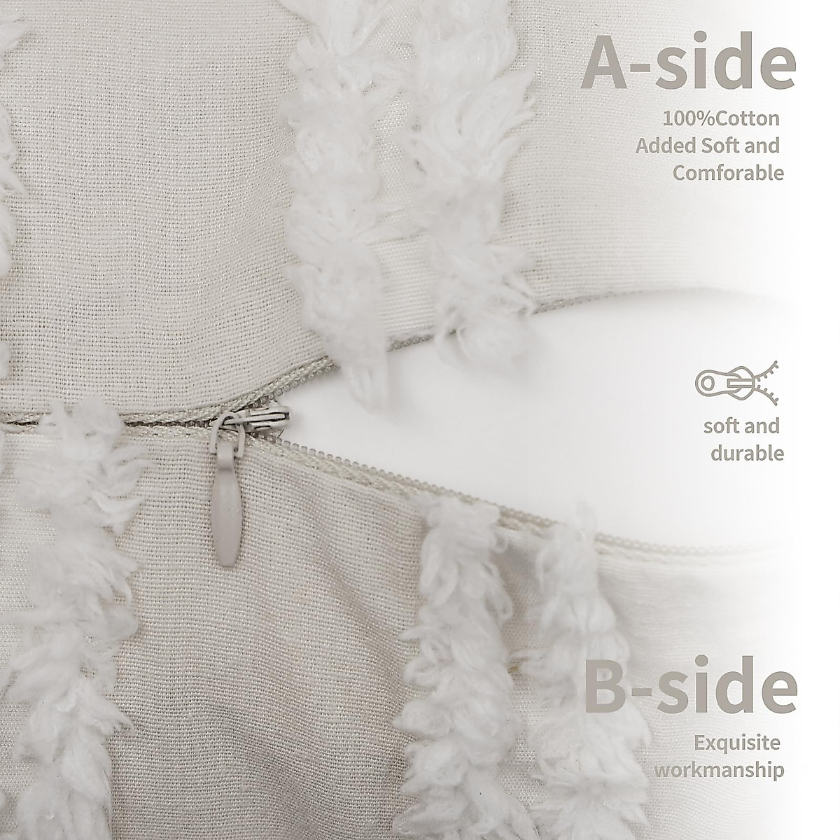 Pallene Boho Decorative Throw Pillow Covers, Neutral Striped Pillow Covers 18X18 Set of 2, Beige Cotton Linen Pillow Covers for Couch Sofa Living Room.