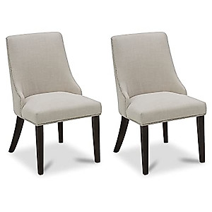 CHITA Farmhouse Dining Chairs with Nailhead Trim, Fabric High Back upholstered Chairs, Dining Room Chairs Set of 2,Linen