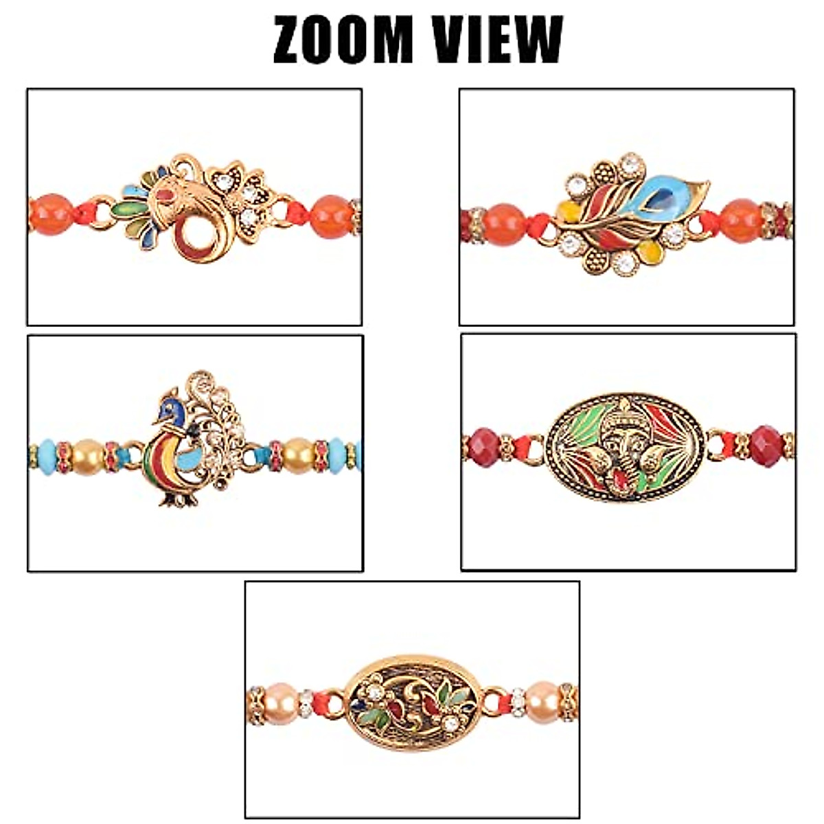 SATVIK 5 Pc Rakhi for Brother Bhaiya Bhabhi Traditional Handmade Assorted Designer Rakhi Set Roli Chawal, Greeting Card & Soun Stickers Rakhi Thread Rakhdi Bracelets Rakshabandhan