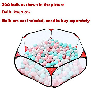 Jacone Portable Cute Hexagon Playpen Children Ball Pit, Indoor and Outdoor Easy Folding Ball Play Pool Kids Toy Play Tent with Carry Tote (Black and Red)