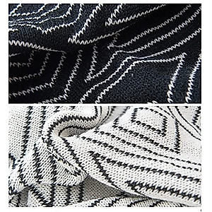 Queenshin 100% Cotton Black and White Geometric Knit Throw, Lightweight Cozy Fluffy Bed Sofa Knitted Blanket 50 * 70 Inch