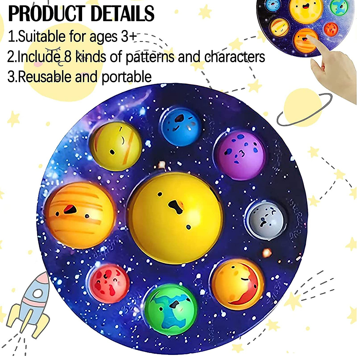 Solar System Dimple for Kids Simple Planet Dimple Oversize Poppet Fidget Toy Space Astronomy Space Toys Educational Toys for Party Favors Christmas Birthday