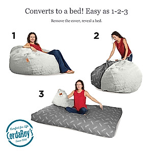 CordaRoy's Faux Fur Bean Bag Chair, Convertible Chair Folds from Bean Bag to Lounger, As Seen on Shark Tank, White - Queen Size