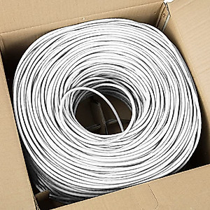 Cmple - Cat6 Cable 1000ft Bulk Lan Ethernet Cat 6 Wire Network UTP 23AWG CMR Riser 10Gbps 550 MHz Pull Box 1000 Feet, White